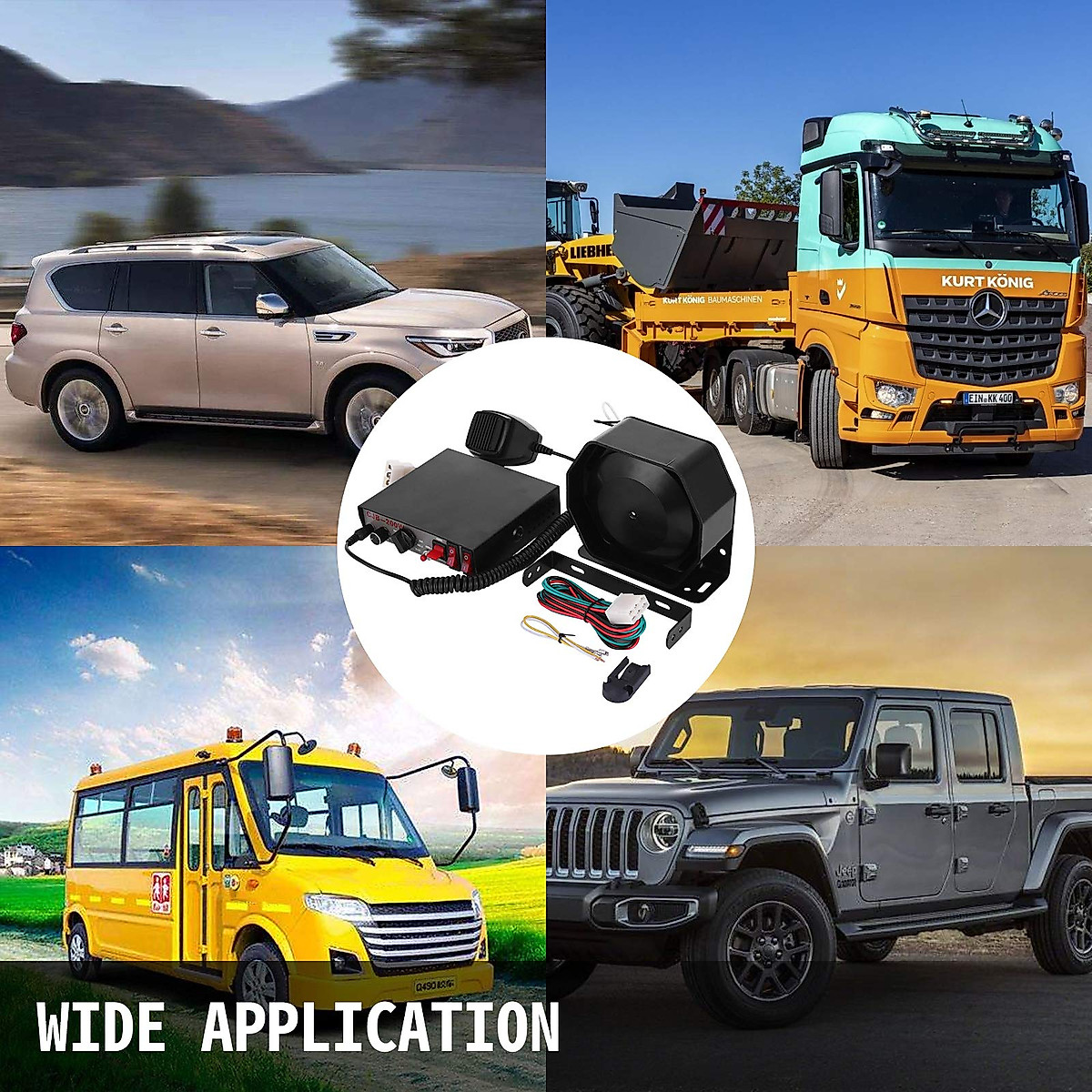 200W Siren Bundle 8 Tones Emergency Warning Siren with PA Speaker MIC System Vehicle Siren Box Fit for Police, Ambulance, Fire Fighting and Engineer Vehicles