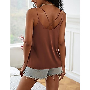 Ekouaer Womens 2-Pack Silk Satin Camisole Tank Top V Neck Sexy Cross Back Spaghetti Strap Cami Sleeveless Lounge Tops