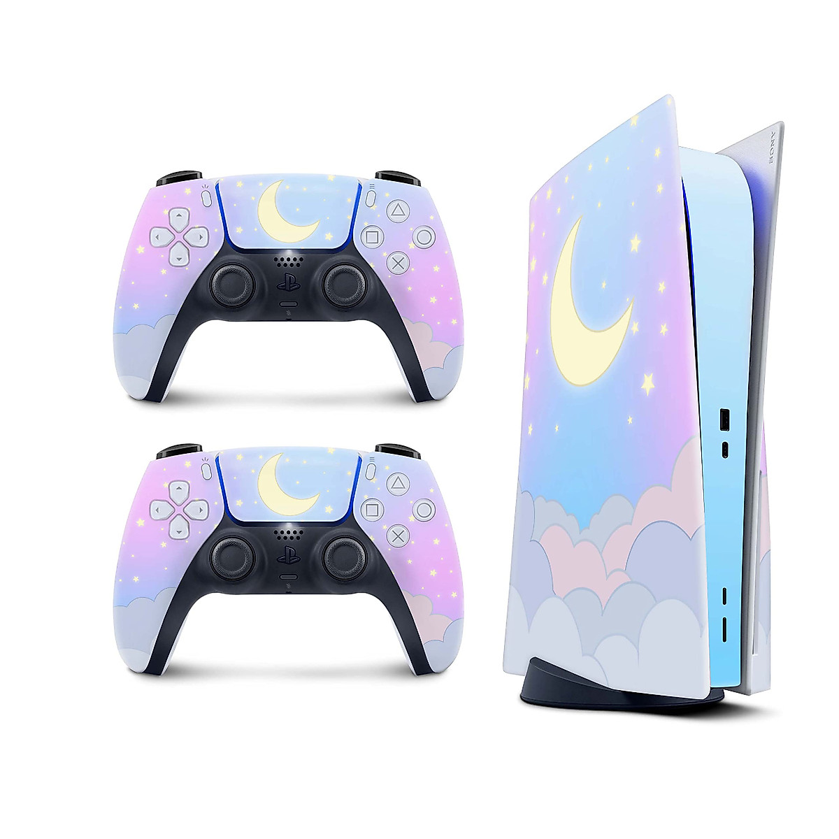 PS5 Clouds Skin for PlayStation 5 Console and 2 Controllers, Moon Skin Vinyl 3M Decal Stickers Full wrap Cover (Disk Edition)