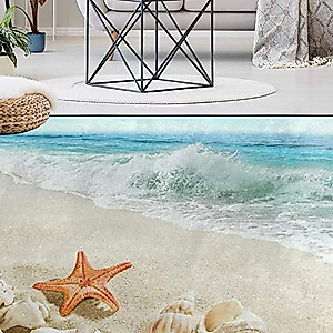 Summer Ocean Beach Area Rug 4x6ft/48x72in/120x180cm,Starfish Seashells Polyester Yoga Mat for Living Dining Dorm Room Bedroom Home Carpet Decor