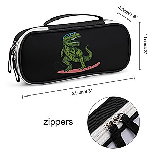 Surfing Dinosaur Pencil Case Bag Large Capacity Stationery Pouch with Handle Portable Makeup Bag Desk Organizer