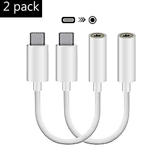 HOVTOIL Type C to 3.5mm Audio Adapter Cable 2Pcs Type C USB-C Male to 3.5mm Female Headphone Jack Aux Audio Adapter Cables High Performance White 2pcs