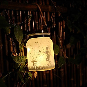 Solar Lantern Fairy Lights - 1 Pack Solar Frosted Glass Lantern Lights Solar Mason Jar Lights Waterproof Outdoor Lantern Decor for Tree Garden Patio Yard Table Holiday Party