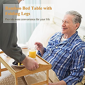 Easoger 2 Pack Bed Trays for Eating, Breakfast Tray with Handles, Bamboo Bed Tray Table with Folding Legs, Food Trays Fits for Adult Kids Eating Snack and Laptops TV