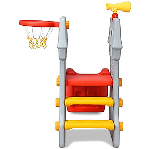 GLACER Toddler Slide, 5 in 1 Kids Climber Slide Playset w/Basketball Hoop, Telescope, Crawl Through Space, Easy Climb Stairs, Freestanding Slide Toddler Playground for Indoor and Outdoor