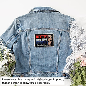 Patch Party Club, Kamala Harris Not The First 1-pc, Embroidered Circular Iron-on Patch, Size 3.5" x 2.65", Patch for Jackets, Hats, Bags