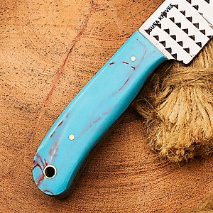 SUSA KNIVES Custom Handmade Rasp Bull Cutter knives horse file steel bull cutter knife, cowboy skinner knife with pancake leather sheath (BLUE)