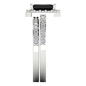 2.20ct Emerald Cut Halo Solitaire Natural Black Onyx Engagement Promise Anniversary Bridal Ring Band set 14k White Gold 9