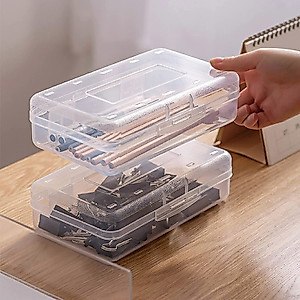 JANEMO Large Capacity Clear Pencil Case, Plastic Pencil Boxes with Lid Snap Closure, Storage Organizer Box Holder, Supply Boxes, 1 Pack