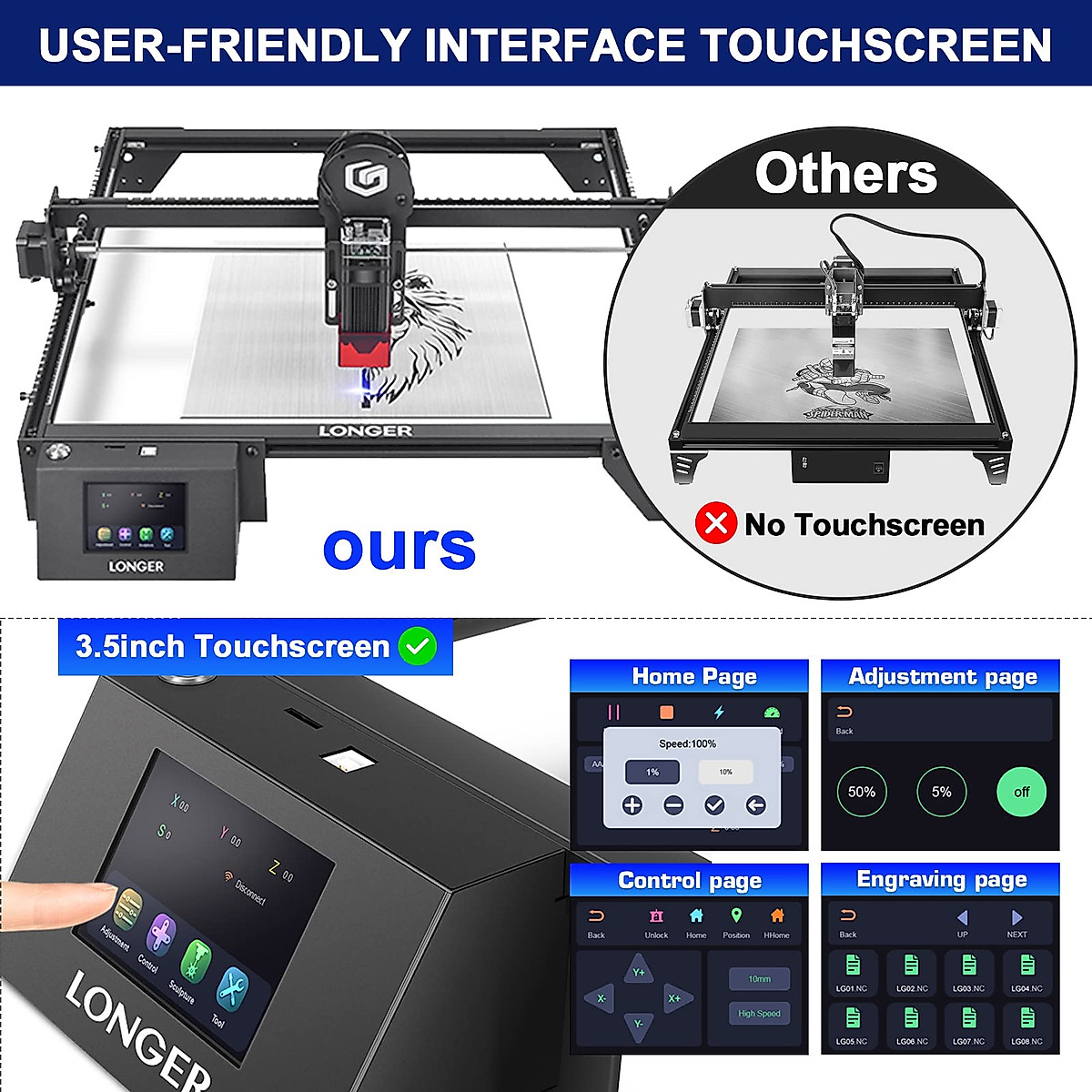 Official Longer RAY5 Laser Engraver, 5W Optical Output Power Laser cutter with 3.5" TouchScreen, 40W DIY Laser Engraving Machine, Laser Cutter and Engraver Machine for Wood and Metal, Acrylic, Leather
