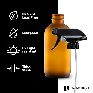 The Bottle Depot - 6 Pack - 8 oz Glass Spray Bottles with Black Trigger Sprayers - Green - 28-400 Neck Finish - Boston Round Bottles - UV Rays Protection