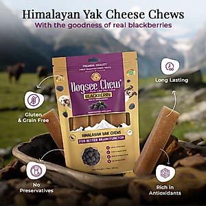Dogsee Himalayan Yak Cheese Chews with BlackBerry 1lb (Large - 4 Chews) | Rich in Antioxidants | Fight Plaque & Tartar | Long Lasting Dental Dog Chews