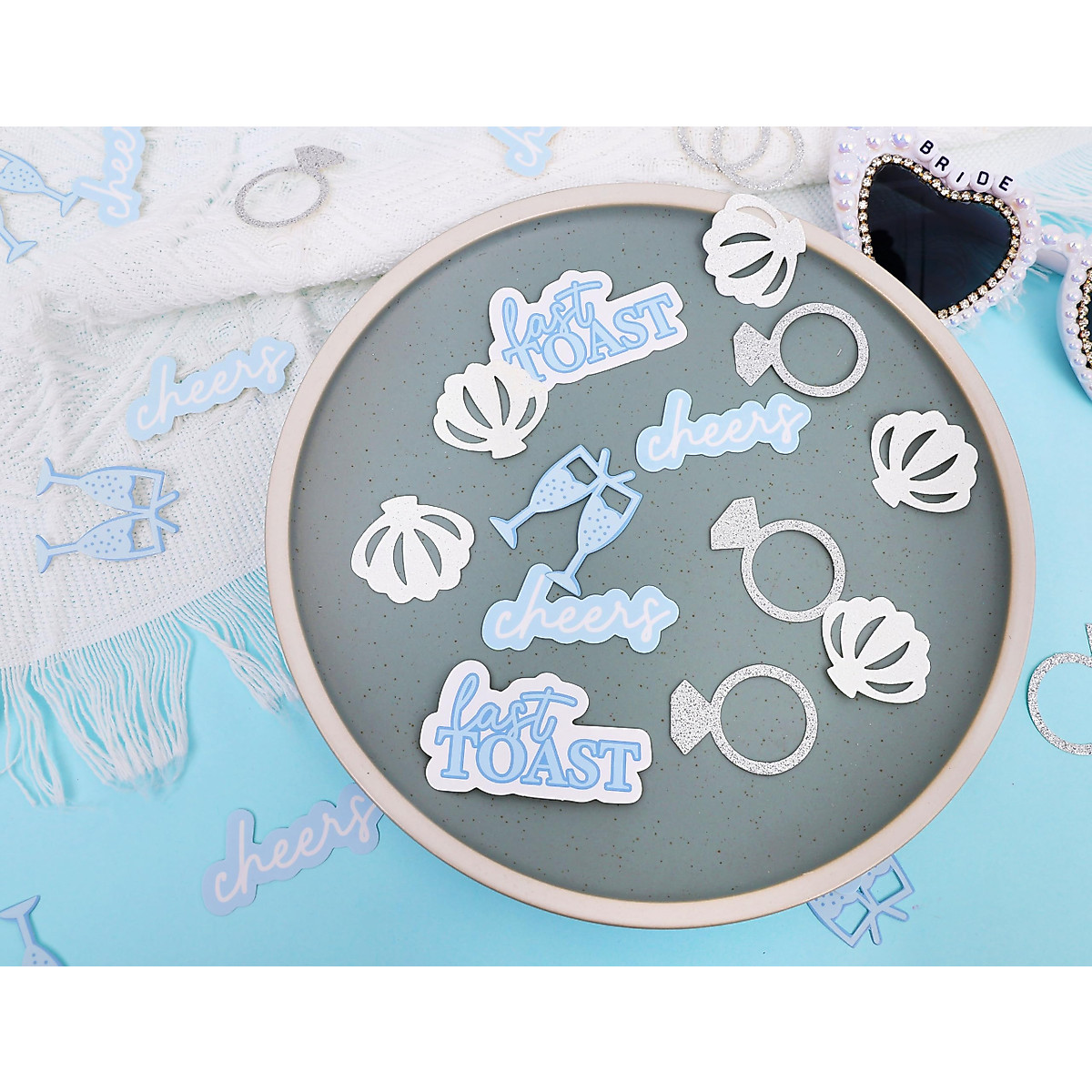 200psc Last Toast on the Coast Confetti - Last Toast Bachelorette Party Decorations, Ocean Bridal Shower Confetti, Beach and Coastal Bachelorette Party Decor, Shimmery Seashell and Ring Confetti