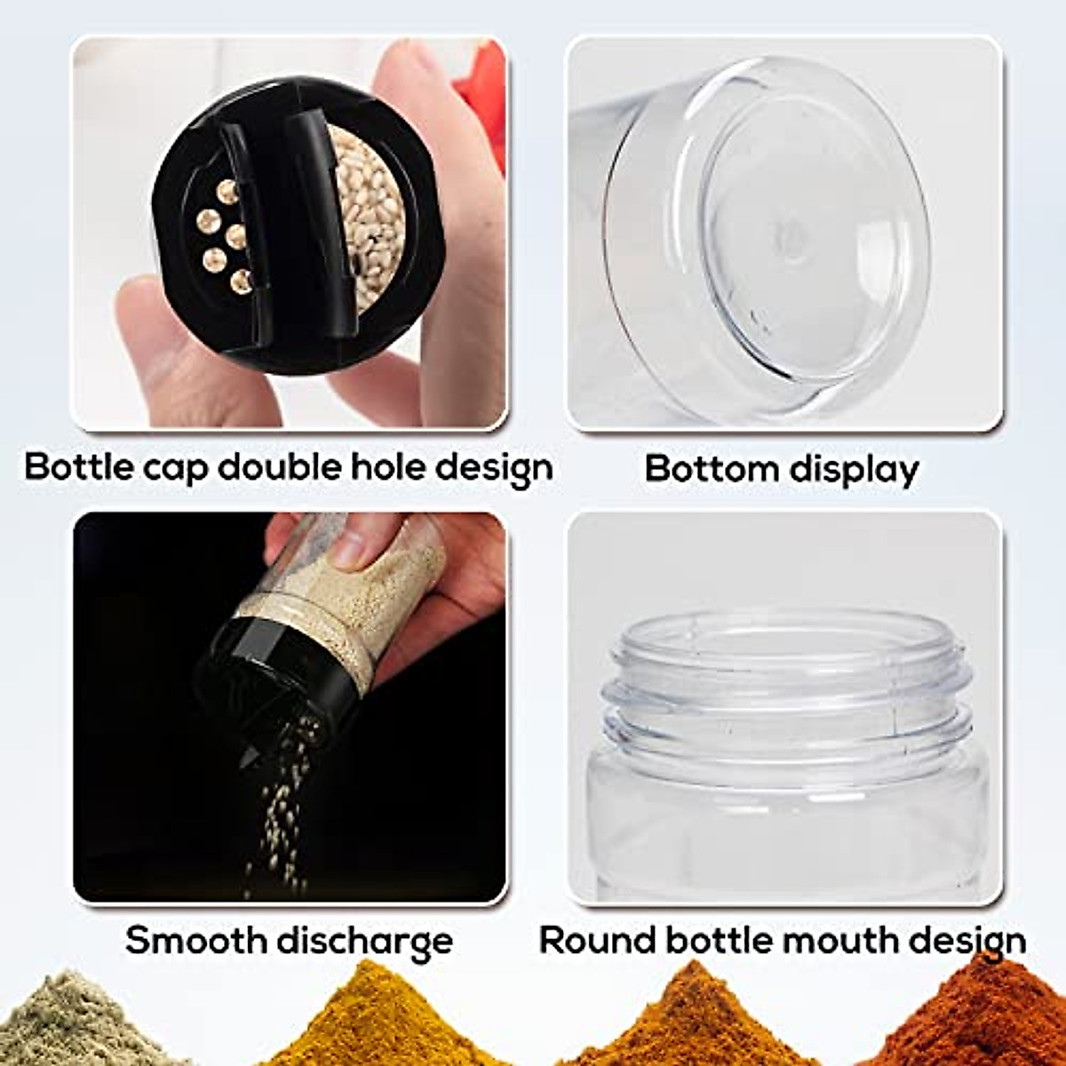 Ysanciuu 18 Pack 3.5 Oz Clear Plastic Spice Jars With Black Cap,Glitter Shaker Bottle Empty,Seasoning Containers for Storing Spice,Herbs and Seasoning Powders