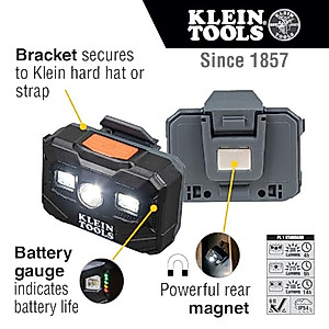 Klein Tools 56062 Rechargeable LED Headlamp / Worklight for Klein Hardhats, 300 Lumens, All-Day Runtime, 3 Modes, for Work and Outdoors