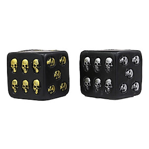 Ebros Oversized Large Decorative 2.25"High Cube Silver And Gold Skull Face Gaming Dice Set of 2 In Matte Black Finish As Ossuary Macabre Spooky Halloween Decor Sculpture Of Graveyard Skulls Skeletons