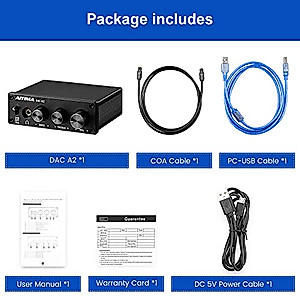 AIYIMA DAC-A2 Headphone Amplifier DAC with Bass Treble Controls PC-USB/Optical/Coaxial Inputs, RCA/3.5mm Headphone Ouput Digital to Analog Desktop Audio Converter 5V 24Bit 192kHz