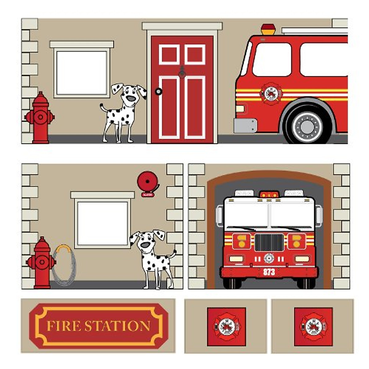 DHP Junior Twin Metal Loft Bed with Slide, Multifunctional Design, Silver with Blue Slide & Fire Department Design Curtain Set for Junior Loft Bed, Kids Furniture, Blue