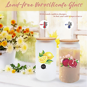 VEVELU 25 Pack Frosted Glass Cups with Lids and Straws 16oz Frosted Sublimation Glass Cups Can Blanks Tumbler Glass Sublimation Cups with Bamboo Lid Beer Can Glass Iced Coffee Cups Drinking Juice Jars