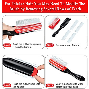 KTKUDY Curly Hair Brush - 9 Row Styling Brush for Detangling & Defining Curls, Heat Resistant, Ideal for Wavy, Curly or Coily Hair - Black