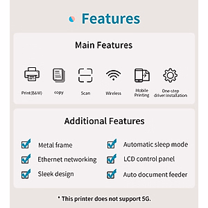 Pantum M6552NW All in One Laser Printer Scanner Copier with Auto Document Feeder, Wireless Multifunction Black and White Laser Printer, Black