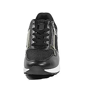 EETTARO Women's Wedge Platform Fashion Sneakers Ladies Lace Up High Heel Lightweight Walking Shoes(Black PU V1, Numeric_7)