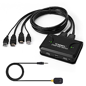 4K 2-Ports HDMI KVM Switch, for 2 Computers Share 1 HD Monitor and 2 USB Devices Keyboard Mouse, Supports 4K@30Hz, Included 2 HDMI Cables and Wire Desktop Controller