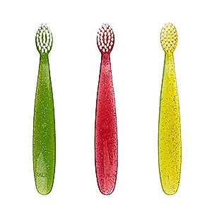 RADIUS Totz Toothbrush Extra Soft Brush BPA Free & ADA Accepted Designed for Delicate Teeth & Gums for Children 18 Months & Up - Green Coral Yellow - Pack of 3