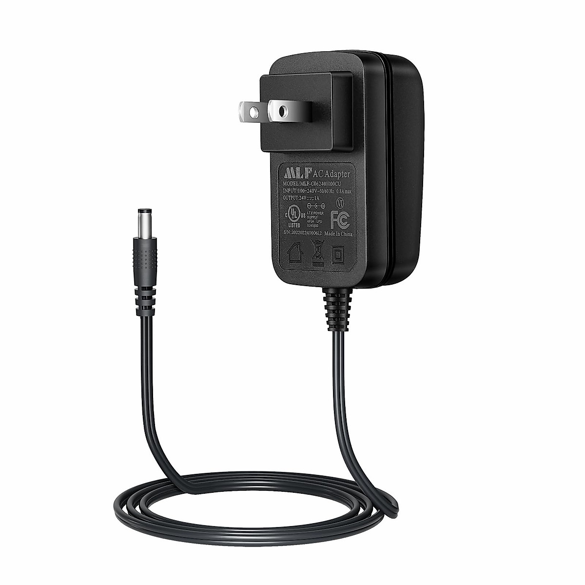 AC to DC 24V 1A Power Supply Adapter, Plug 5.5mm x 2.1mm UL Listed FCC