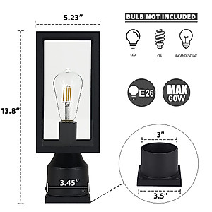 Windben Outdoor Post Light,Lamp Post Light Fixture,Post Lantern with Pier Mount Base,Matte Black,5 inches,Suitable for Gardens,Yards,Balconies or Entrances,etc