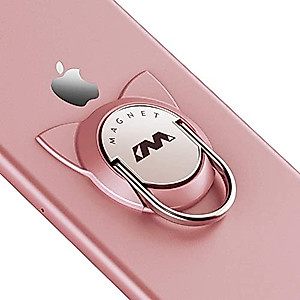 Cell Phone Ring Holder, Apqdw Cat Phone Ring Stand, Metal Phone Finger Ring Grip for Smartphone, Phone Cases and Tablets (2 Pack, Black/Rose Gold)