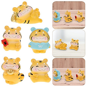 5pcs Resin Tiger Figurine Miniature Tiger Cake Toppers Artificial Micro Succulent Bonsai Animal Figure Landscape Ornaments for Desktop