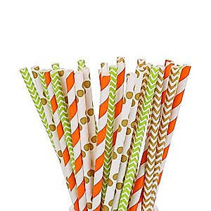 Luckydo Biodegradable Striped Paper Straws,Paper Drinking Straws for Party, Events and Crafts,Baby Shower Decorations 7.75 Inches, 100 Pack (Mix of 4 Colors and Styles)