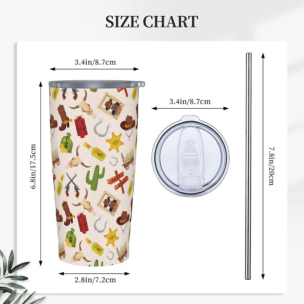 CHASOEA Western Tumbler 20oz Boho Western Stainless Steel Insulated Tumblers with Lid and Straw Beige Travel Coffee Mug Tea Wine Cups Water Bottle Western Gifts for Women