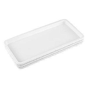YJNSFT 11" Large Vanity Sink Tray for Bathroom Counter, Resin Toilet Tank Storage, Rectangular Kitchen Soap Organizer, Jewelry Plate Decor Holder for Perfume, Candles, Tissues, Towel, Plant (White)