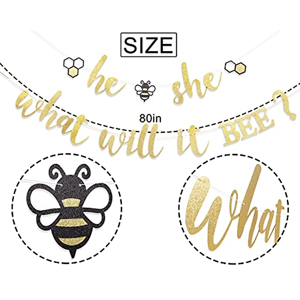 He She What Will It Bee - Golden Glitter Party Banner Decorations, Bee Gender Reveal Banner, Bee Theme Baby Shower, Baby Shower Shower Banner，golden Glitter Banner