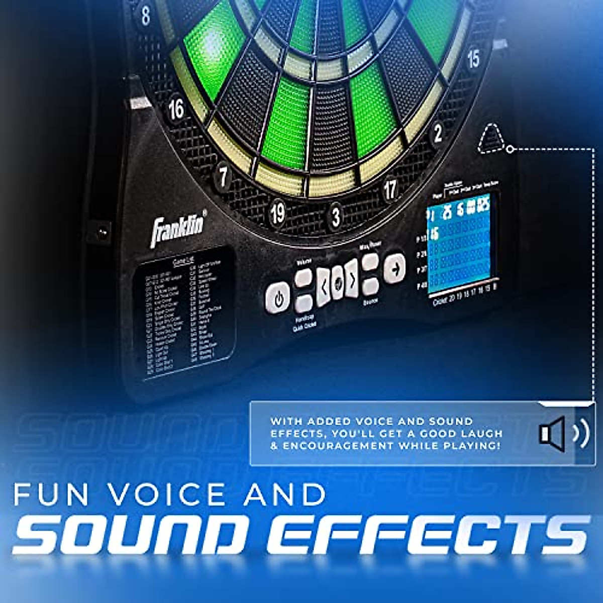 Franklin Sports Light Up Electronic Dart Board Set - LED Soft Tip Electric Dartboard with Digital Scoreboard - Adults + Kids Set - (6) Darts Included, Black/Green, 15"