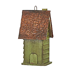 Glitzhome 12" H Green Hanging Distressed Solid Wood Garden Bird House Decoratvie Birdhouse
