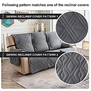 Genina Waterproof Couch Cover for Reclining Couch 3 Seat Recliner Sofa Covers, Non-Slip Recliner Couch Cover Furniture Protector with Elastic Straps for Pets, Dogs (Dark Gray, Recliner Sofa)