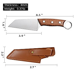 HL zhujiabao 2 Pcs Knives Set- Fixed- 8.5 inch Carbon Steel Knife with Leather Sheath-Wooden Handle Bushcraft Knife-Outdoor Full Tang Knife- Useful Knives-Survival Tactical Camping Knife-Utility Knife