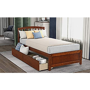 GLORHOME Twin Platform Bed Wood Storage Day Bed Frame with Two Drawers and Headboard,Living Room/Bedroom Furniture for Kids Teens Adults