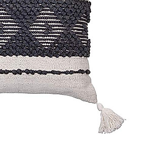 Foreside Home & Garden Gray Woven 18 x 18 inch Decorative Cotton Throw Pillow Cover with Insert and Hand Tied Tassels, Black, White