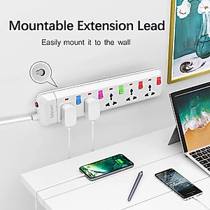 Mscien European Travel Plug Adapter Individual Switched, 5 Way Universal Power Strip with 1.8M Extension Cord