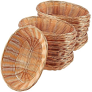 FUNSUEI 18 Pack 9 x 6 x 2.3 Inches Oval Poly Wicker Bread Baskets, Food Serving Baskets, Handmade Woven Pantry Organizer for Storing Bread, Vegetables, Fruits, Snacks and Crafts, Natural