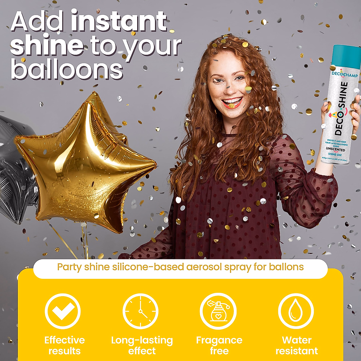 DecoShine Balloons Spray Shineon 600ml/20.28 oz Brightest Instant Shine Aerosol