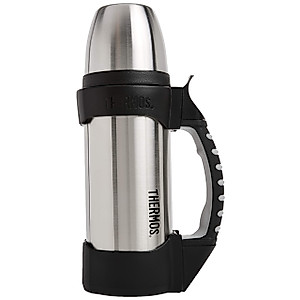 Thermos The Rock Vacuum Insulated 1 Liter Beverage Bottle, stainless steel/black, 1.1 quart (2510TRI2)