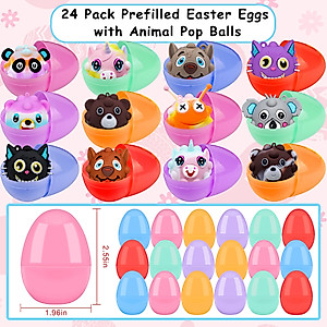 24 PCS Prefilled Easter Eggs with Toys Inside, Jumbo Easter Eggs Filled Pop Balls Perfect for Easter Egg Hunt Easter Baskets Stuffers for Kids Easter Gifts Easter Party Favors