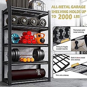 REIBII Garage Shelving Heavy Duty Garage Storage Shelves Holds 2000LBS, Adjustable Metal Shelves for Storage Industrial Shelving Unit Storage Shelf Rack for Basement 36" W x 16" D x 72" H Black