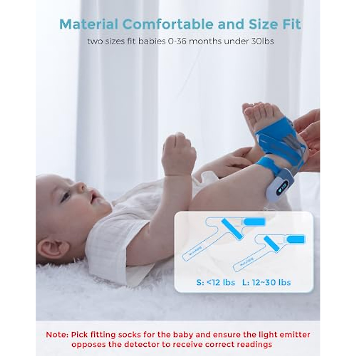 Babytone Baby Oxygen Monitor, Baby Sleep Monitor, Tracking Avg O2, Pulse Rate and Movement for Infant, Wearable Foot Monitor with Bluetooth and APP, for 0-36 Months Newborn's Sleep (New Sock Version)