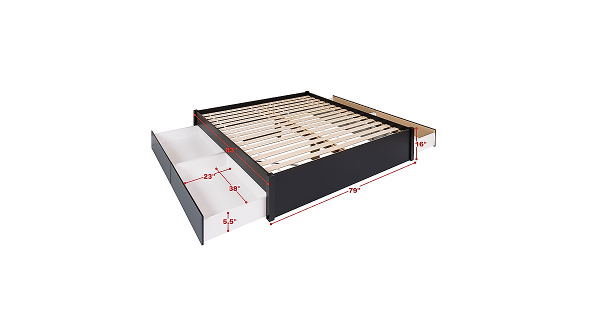 Prepac King Storage Bed with Drawers - Modern Black Platform Bed